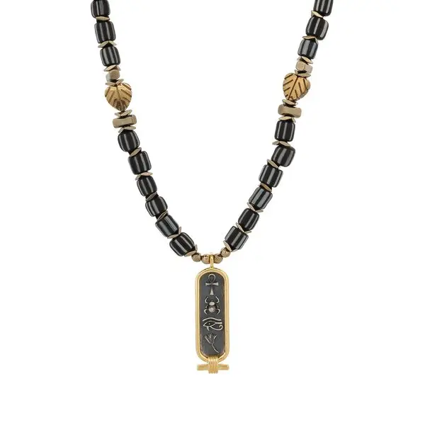 EBRU JEWELRY Spiritual Armor Egyptian Energy Beaded Necklace - Black/silver/gold