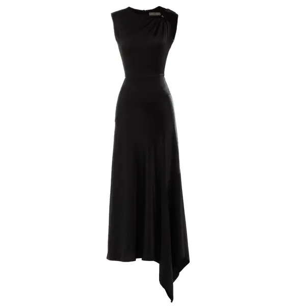 TUVA COLLECTION Satin Midi Dress With Gold Detail