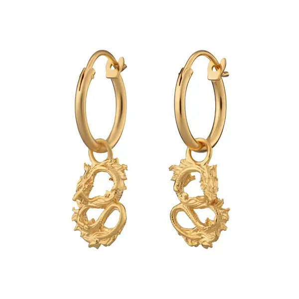 LILY CHARMED Plated Chinese Dragon Charm Hoop Earrings - Gold