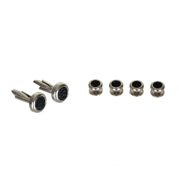 DAVID WEJ Black / Silver Black Diamond Dust Cufflinks & Studs Set - Black/silver