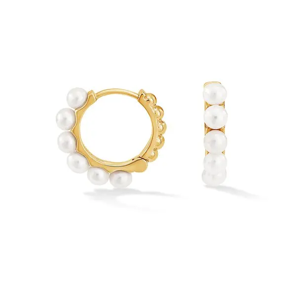 DOWER & HALL Medium White Pearl Huggie Hoop Earrings - Gold