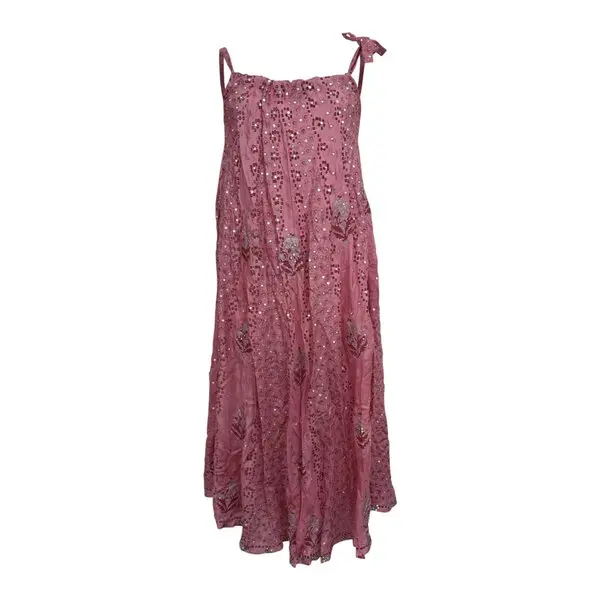 JOSHI Silk Beaded Tie Shoulder Dress