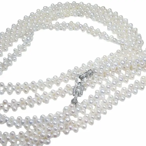 NINEMOO Graceful Pearl Weave Long Necklace - White