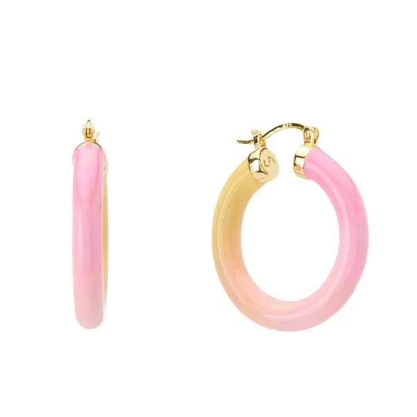 DOLCETTO DESIGNS Yellow And Pink Enamel Hoop Earrings In Gold Vermeil - Gold/yellow
