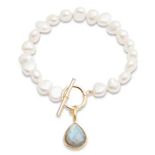 PEARLS OF THE ORIENT ONLINE Freshwater Pearl Bracelet With Labradorite Pendant - White