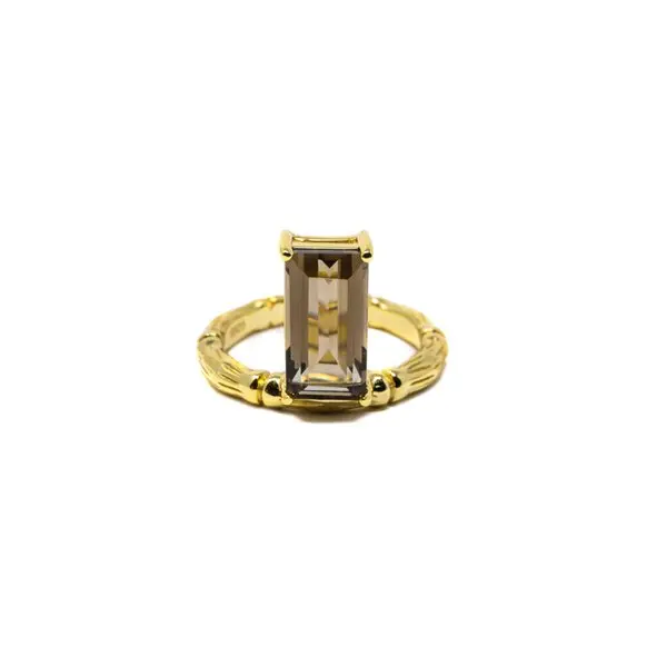 NASI SILVER Floating Bamboo Baguette Gemstone Ring - Brown
