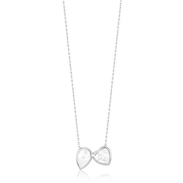 SHYMI Two Stone Bezel-set Heart & Pear Necklace - Silver