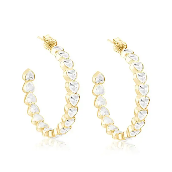 SHYMI Heart Hoop Earrings With White Zirconia - Gold