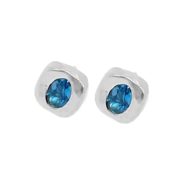 AMY DELSON JEWELRY Sterling Silver London Blue Topaz Stud Earrings - Blue/silver