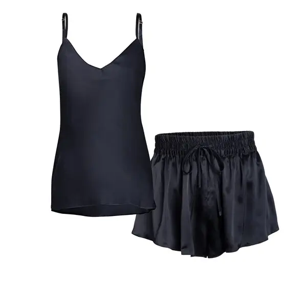 JE MÉRITE (I DESERVE) Silk Camisole & Pleated Short Set - Black