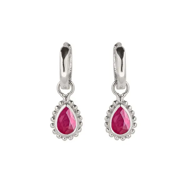 CHARLOTTE'S WEB JEWELLERY July Birthstone Sterling Silver Huggie Hoops With Ruby - Red/silver