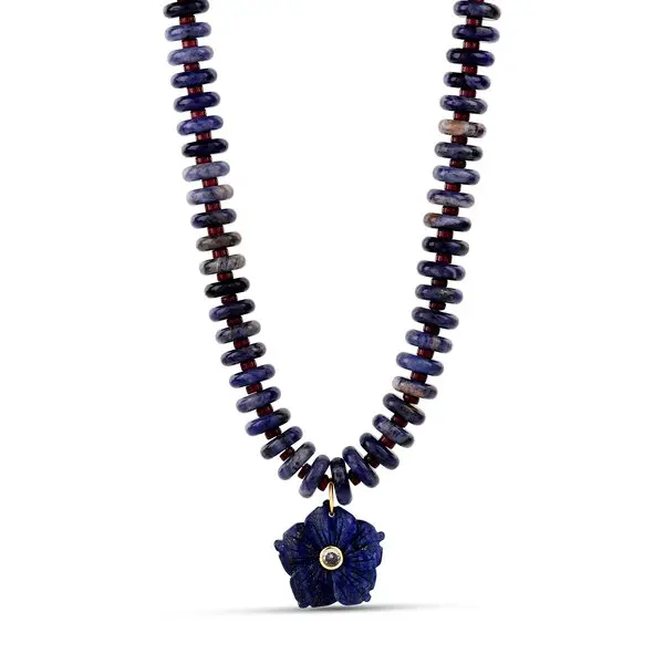 HANNAH B. JEWELRY Hibiscus Charm Gemstone Necklace - Blue
