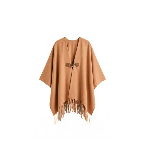 PAISIE Poncho Scarf With Toggle Closure In Camel - Brown