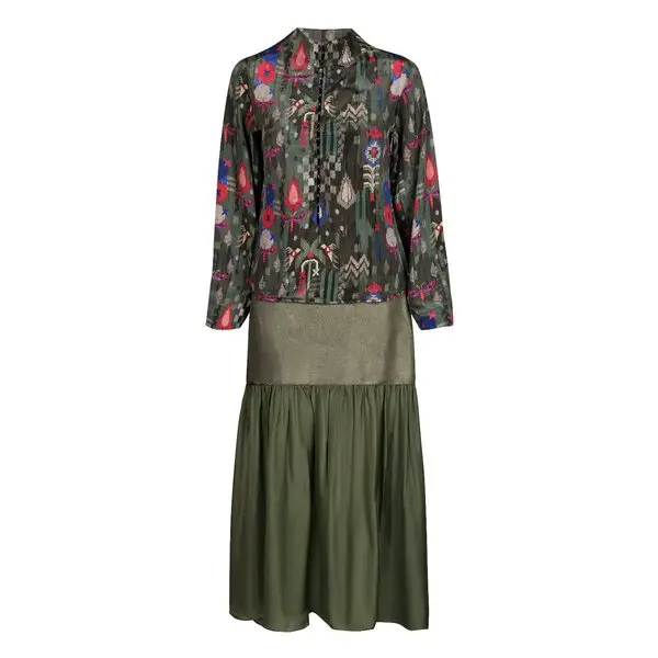 MAISON QALA Printed Silk Shirt And Pleated Skirt Co-ord