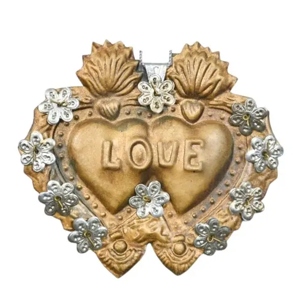 LILA RASA Silver / Gold Heart Milagro Double Hearts Love "your Heart Next To Mine" X 2pcs - Silver/gold