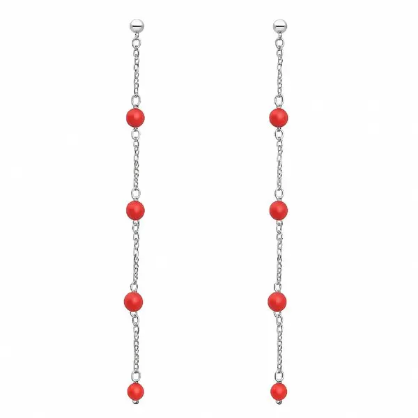 UNALOE Sterling Silver Mediterranean Red Coral Drop Earrings - Silver/red