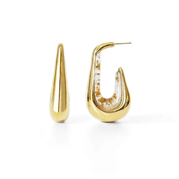 GOLD & HONEY Drop Hoop Earrings In Acrylic And Tone - Gold