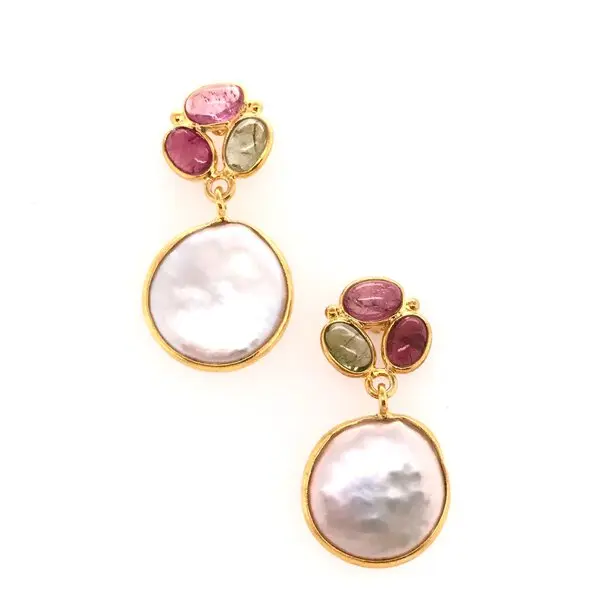 GEM BAZAAR JEWELLERY Drop Earrings With Tourmaline And Mother Of Pearl - White