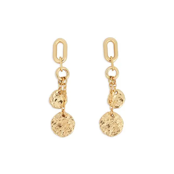 Saachi Hammered Coin Chain Dangle Earrings - Gold
