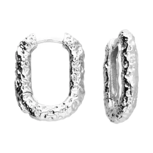HARFI Sterling U-shaped Molten Hinged Huggie Earrings - Silver