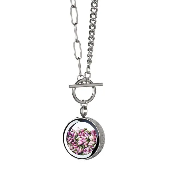 MY LITTLE NATURE Real Scottish Heather Necklace With Stainless Steel Toggle Chain - Pink/silver