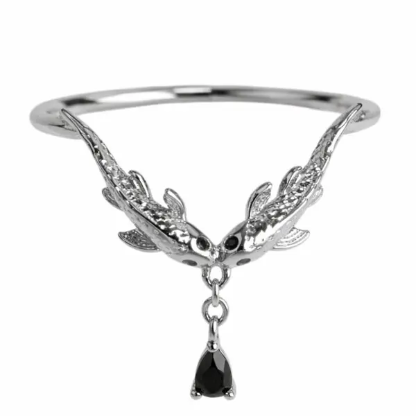 NASI SILVER Two Wishes Wishbone Ring - Black
