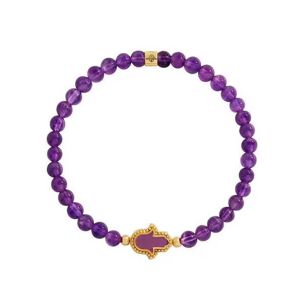 KARMA AND LUCK Amethyst Hamsa Charm Gold Bracelet - Purple