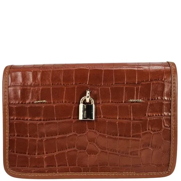 MADISON MAISON Leather Moc Croc Embossed Crossbody - Brown