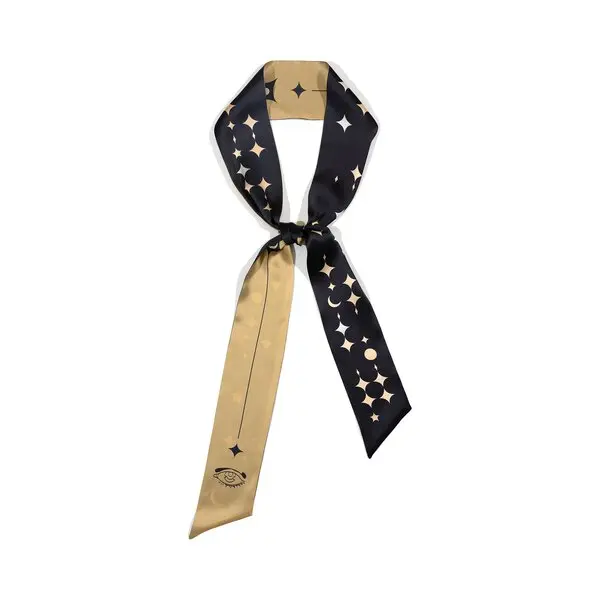 LOST PATTERN Gold / Black Moonlit Stars Silk Neck Bow Scarf - Gold/black