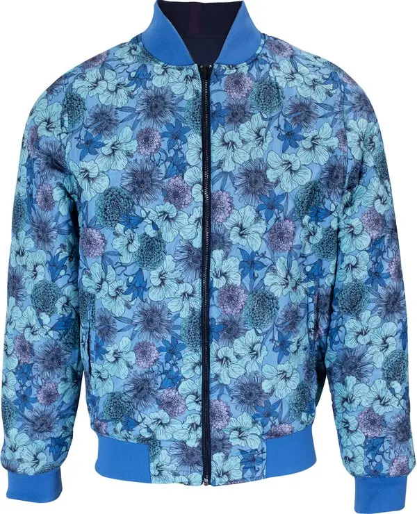 LORDS OF HARLECH Ron Hibiscus Garden Reversible Bomber Jacket - Green/blue