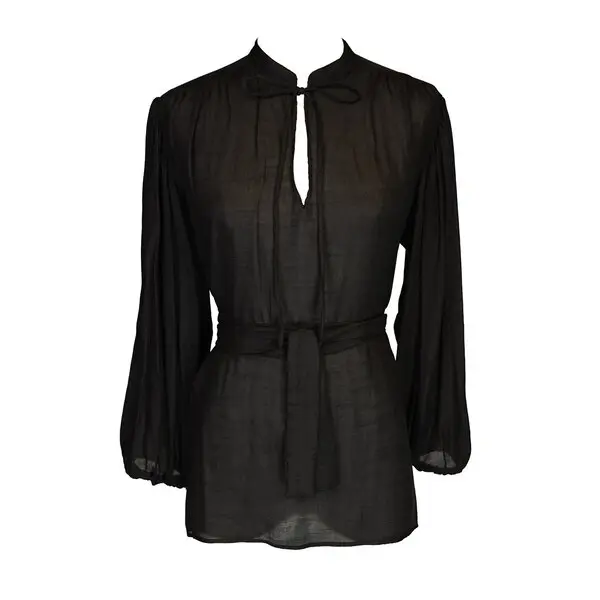 JENNAFER GRACE Bishop Sleeve Tie Neck Blouse