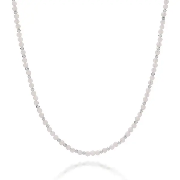 NELLOU JEWELLERY Rainbow Moonstone Beaded Necklace - White/silver