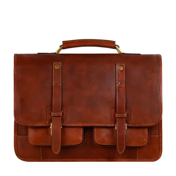 TIME RESISTANCE Leather Briefcase Backpack - Brown