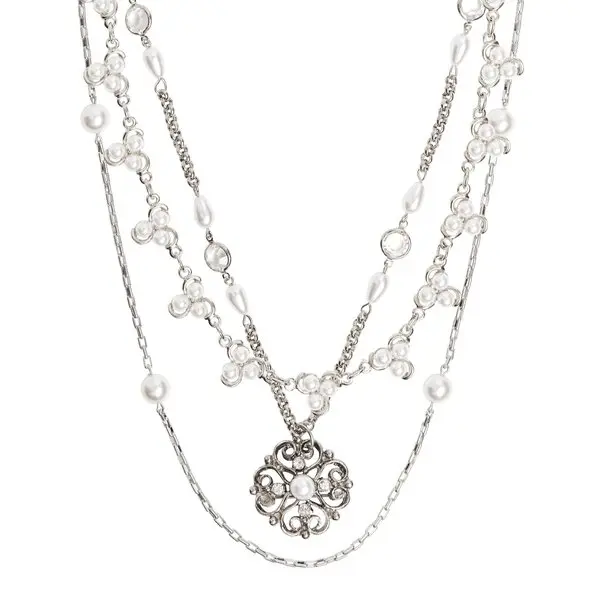 CARAMEL VINTAGE JEWELLERY Pearl And Crystal Layered Necklace - Silver