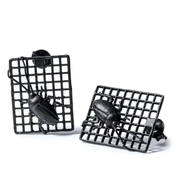 GERMAN KABIRSKI Goki Anthracite Plated Silver Cockroach Earrings - Black