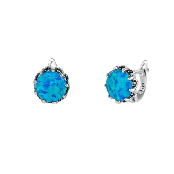 SPERO LONDON Round Opal Sterling Silver Earrings - Blue