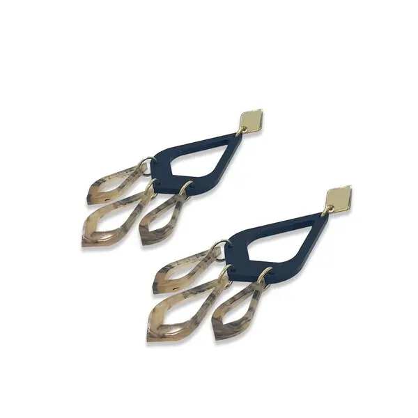 TOOLALLY Feather Drop Earrings - Black