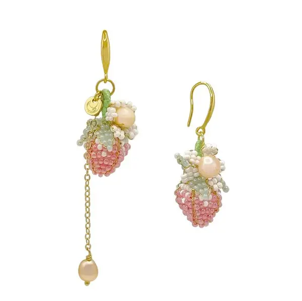 NINEMOO Strawberry Pearl Dangle Earrings - Pink