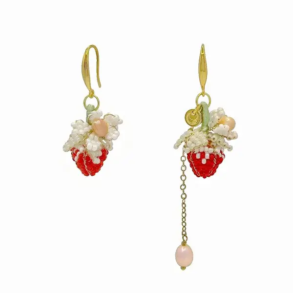 NINEMOO Strawberry Pearl Dangle Earrings - Red