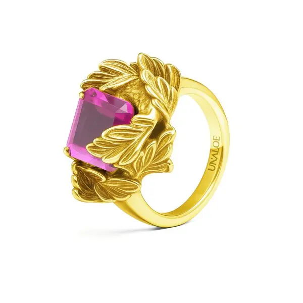 UNALOE Coleus Quadratus Ring In Sterling Silver With Pink Zirconia - Pink/gold