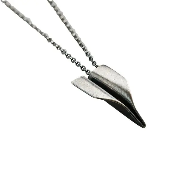 POSH TOTTY DESIGNS Oxidised Sterling Paper Plane Necklace - Silver