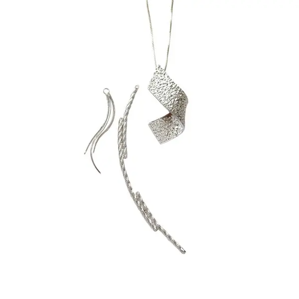 BELLATRICK Moon Rock Texture Twisted Pendant With Detachable Charms - Silver