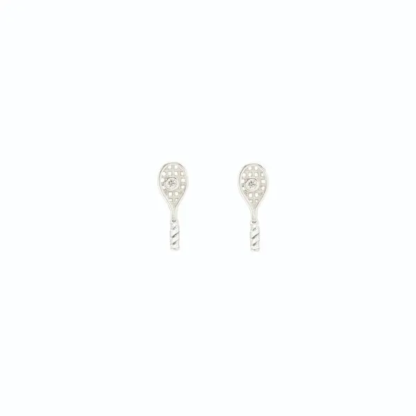 Kris Nations Tennis Racket Stud Earrings - Silver/white
