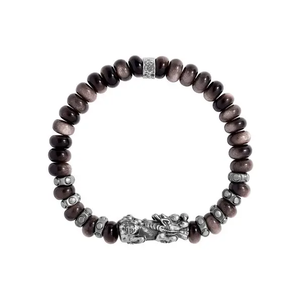 KARMA AND LUCK Shadow Strength Obsidian Dragon Bracelet - Grey