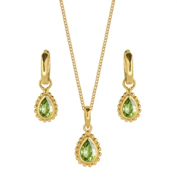CHARLOTTE'S WEB JEWELLERY August Birthstone Peridot Necklace And Huggie Earrings Set - Gold/green