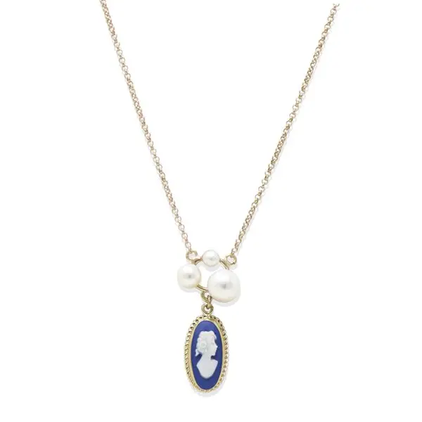 VINTOUCH ITALY Gold-plated Lilith Cameo And Pearl Necklace - Gold/blue