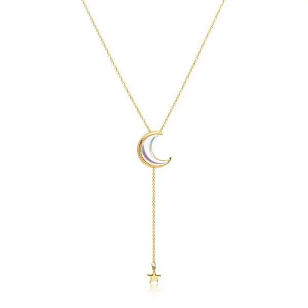 ORMIRO Moon And Star Moonstone Lariat Necklace - Silver