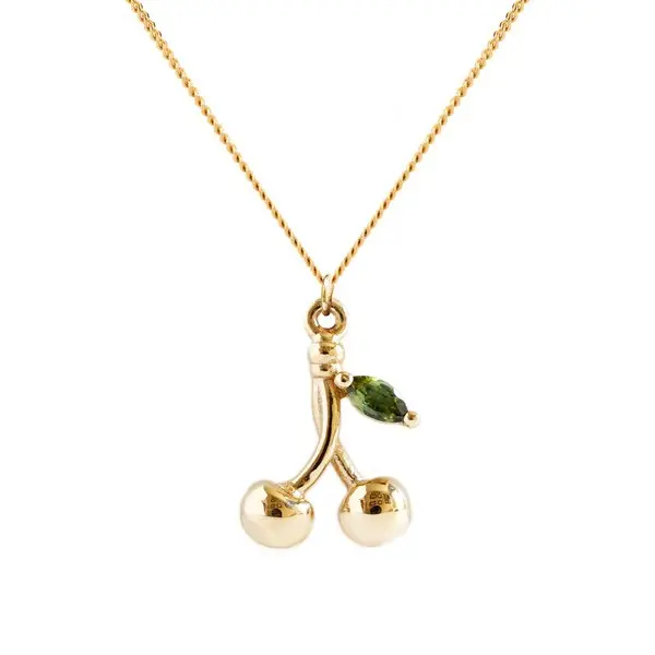 LEE RENEE Cherry & Green Tourmaline Leaf Necklace - Gold