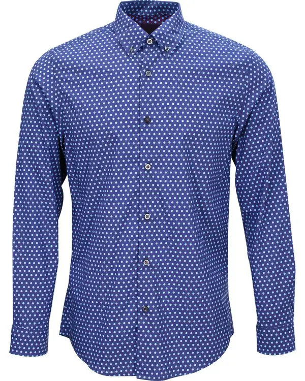 LORDS OF HARLECH Mitchell Peace Polkadot Shirt Sapphire - Blue