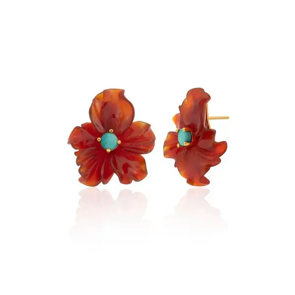 MILOU JEWELRY Carnelian Agate Flower Earrings - Green